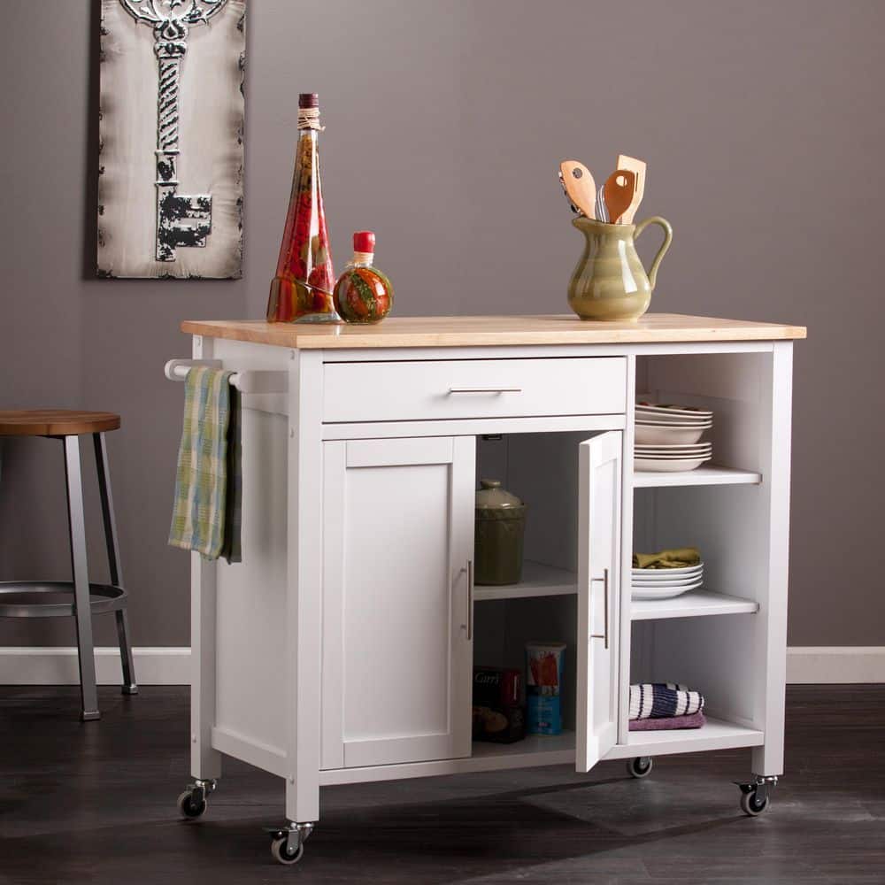 Southern Enterprises Martinville White Kitchen Cart with Wheels ...