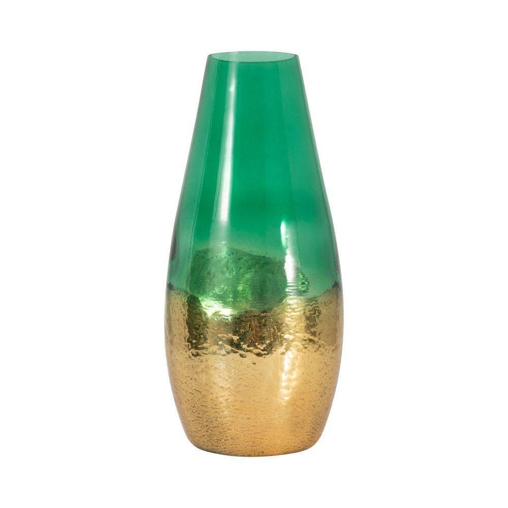 Liv & Skye 15 in. Green Glass Cylinder Decorative Vase with Gold Dipped ...
