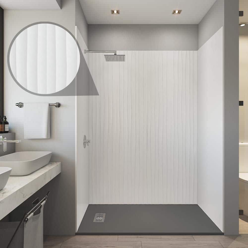 CASTICO Waves/White 32 in. x 60 in. x 84 in. Solid Composite Stone ...