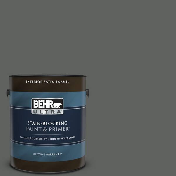 BEHR ULTRA 1 gal. #N460-6 Hematite Satin Enamel Exterior Paint & Primer ...