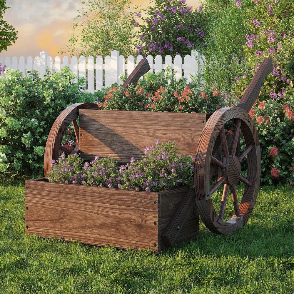 Reviews for Sizzim 2-Tier Wooden Garden Cart Planter with Wheels and ...