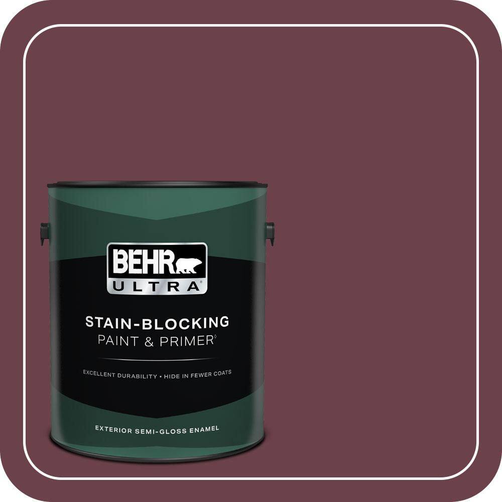 BEHR ULTRA 1 gal. #110D-7 Vin Rouge Semi-Gloss Enamel Exterior Paint ...
