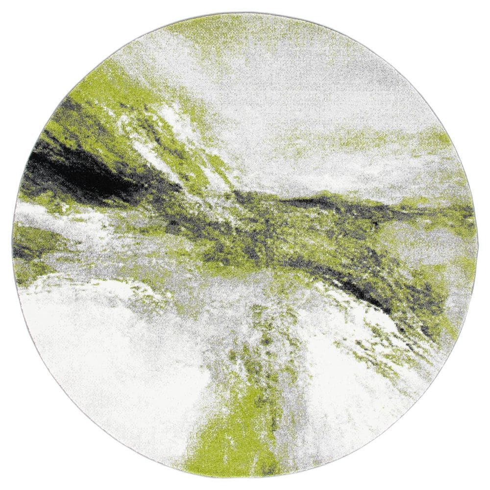 SAFAVIEH Galaxy 5 ft. x 5 ft. Gray/Green Abstract Round Area Rug ...