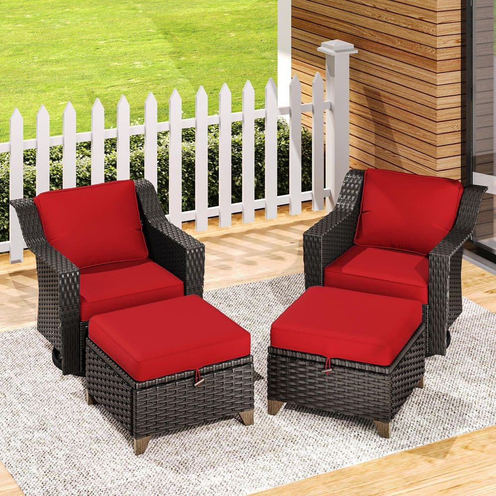 JOYSIDE 4-Piece Wicker Outdoor Pation Conversation Swivel Rocking Chair ...