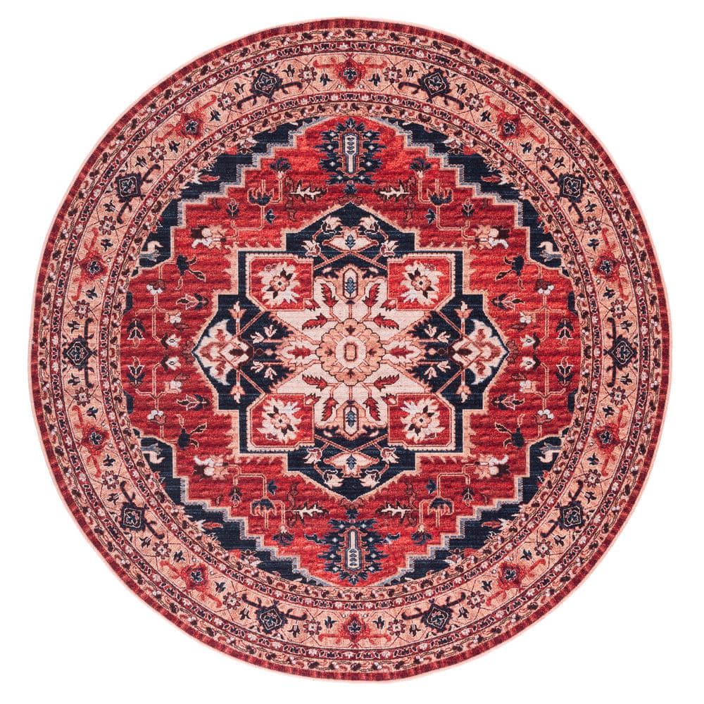 SAFAVIEH Serapi Red/Beige 7 ft. x 7 ft. Machine Washable Geometric ...