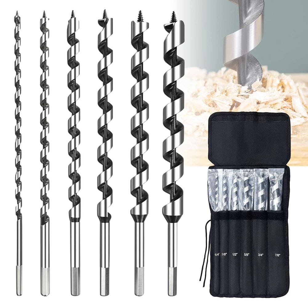 MYWISH 6-Piece 12 in. Wood Auger Drill Bit Set (1/4 in. - 7/8 in.) SF ...