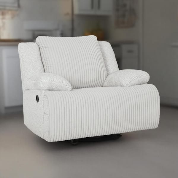 Benjara Vincent White Corduroy Fabric Manual Rocker Recliner Chair with ...