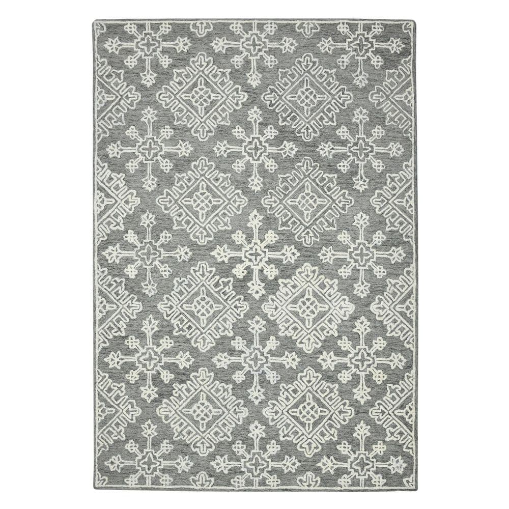 HomeRoots 8 ft. x 11 ft. Gray and Beige Wool Geometric Hand Hooked Area ...
