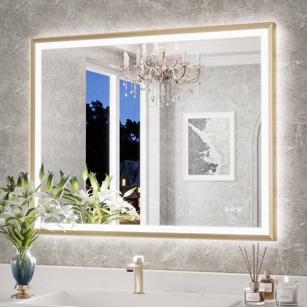 TETOTE 40 in. W x 32 in. H Rectangular Framed LED Lighted Bathroom ...