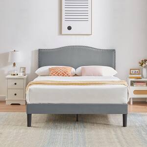 VECELO Upholstered Bed Frame, Gray Queen Metal Frame With 4-Storage ...