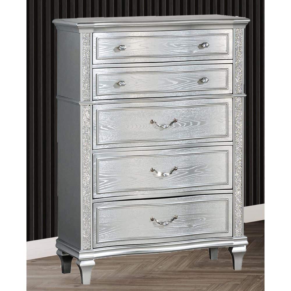 Best Quality Furniture Nila Silver 5-Drawer 19 in W. Chest of Drawers ...
