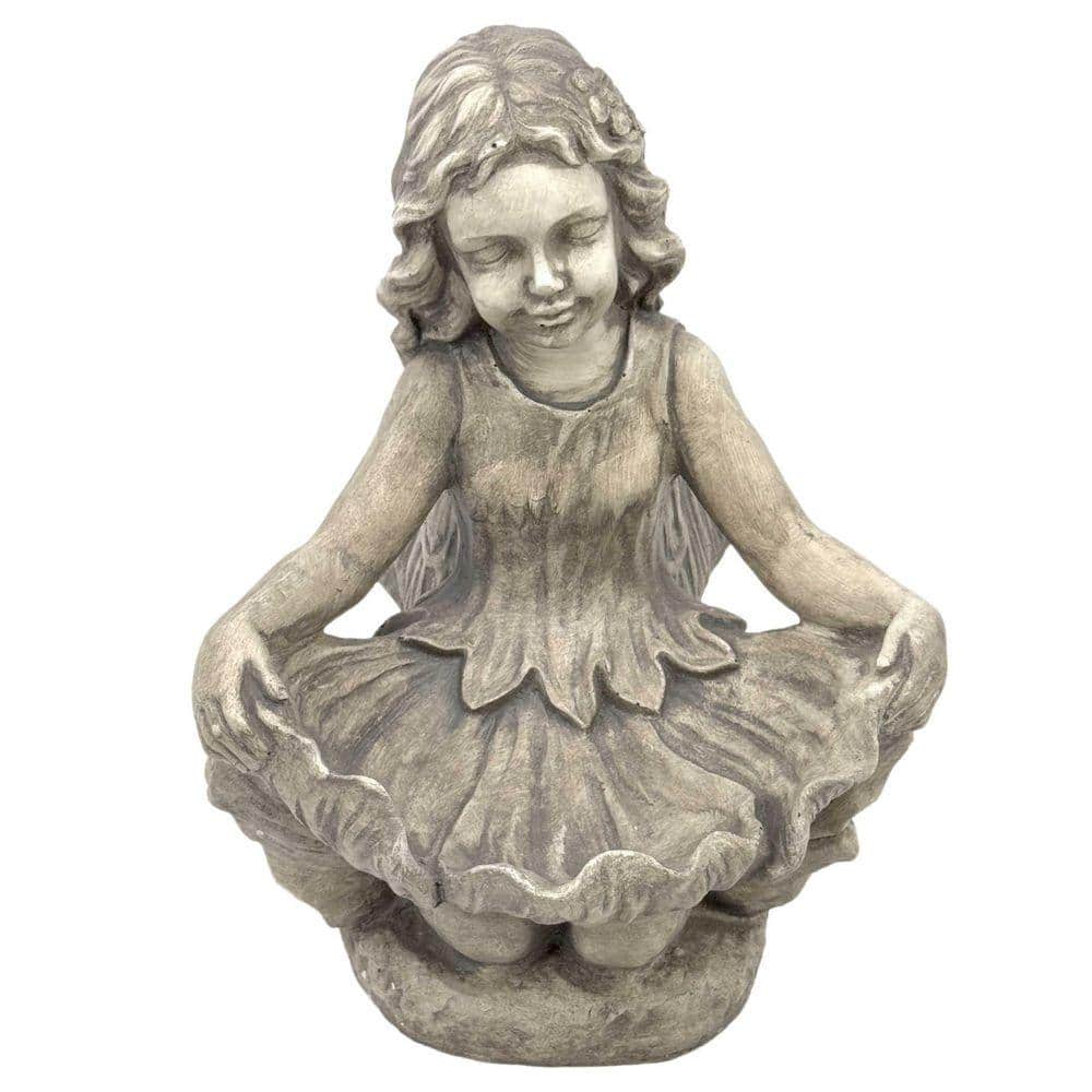 Galt International Grey Resin Kneeling Fairy Bird Feeder Garden Statue ...