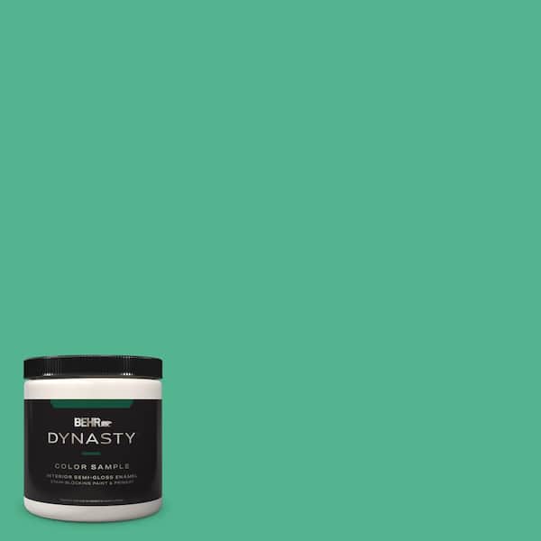 BEHR DYNASTY 8 oz. #MQ4-16 Aruba Green One-Coat Hide Semi-Gloss Enamel ...