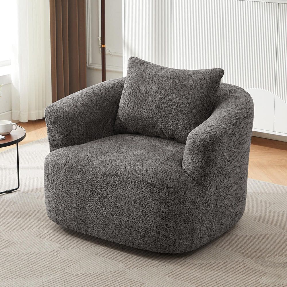 Harper & Bright Designs Gray 360° Swivel Arm Chair Boucle Fabric ...