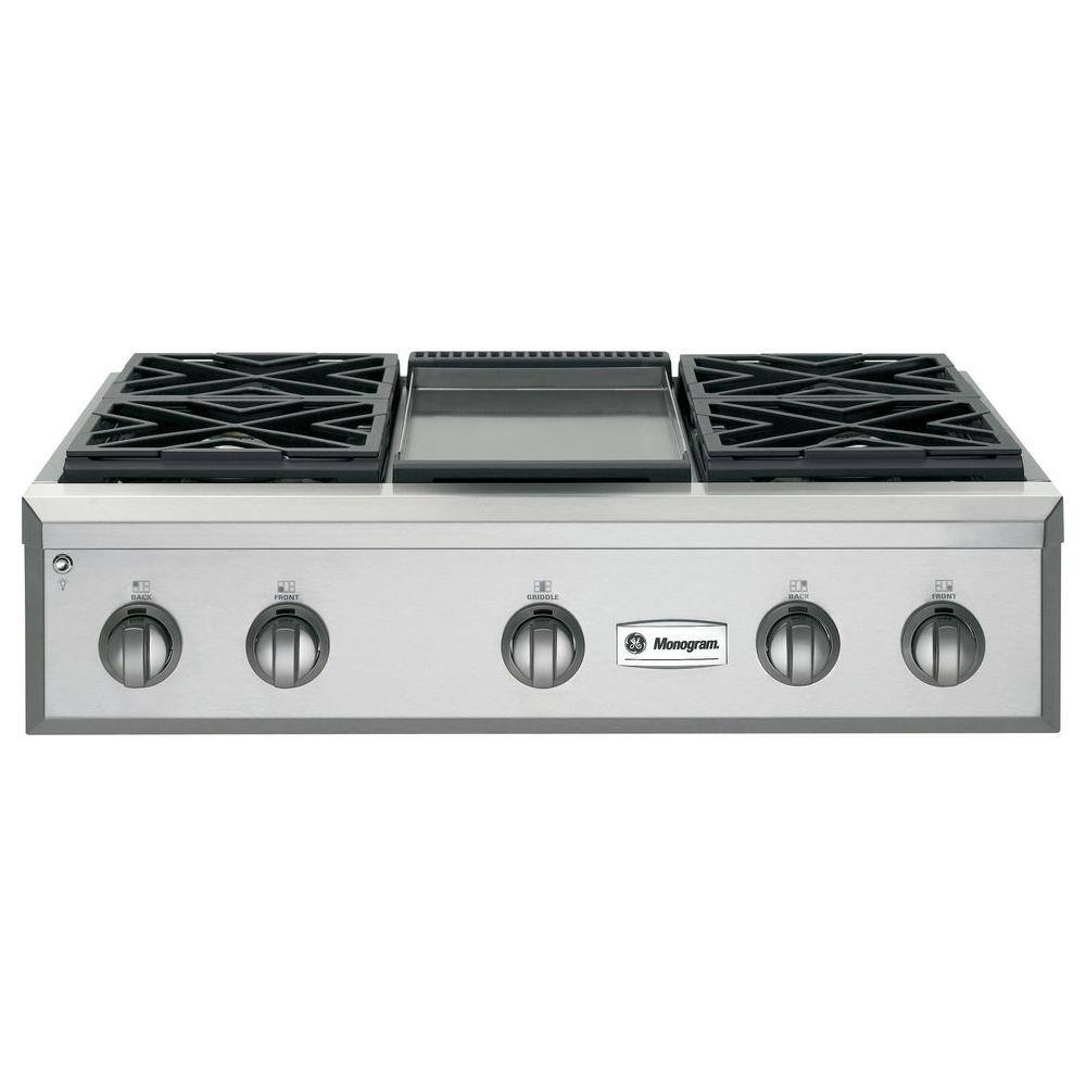 36 in. Professional Gas Cooktop with 4 Burner and Griddle in Stainless ...