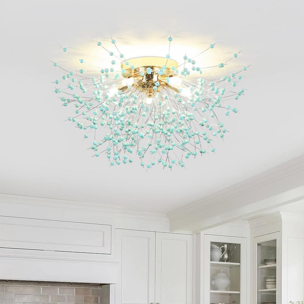 GoYeel 21.26 in. 5-Lights Dandelion Gold and Green Beaded Strings ...