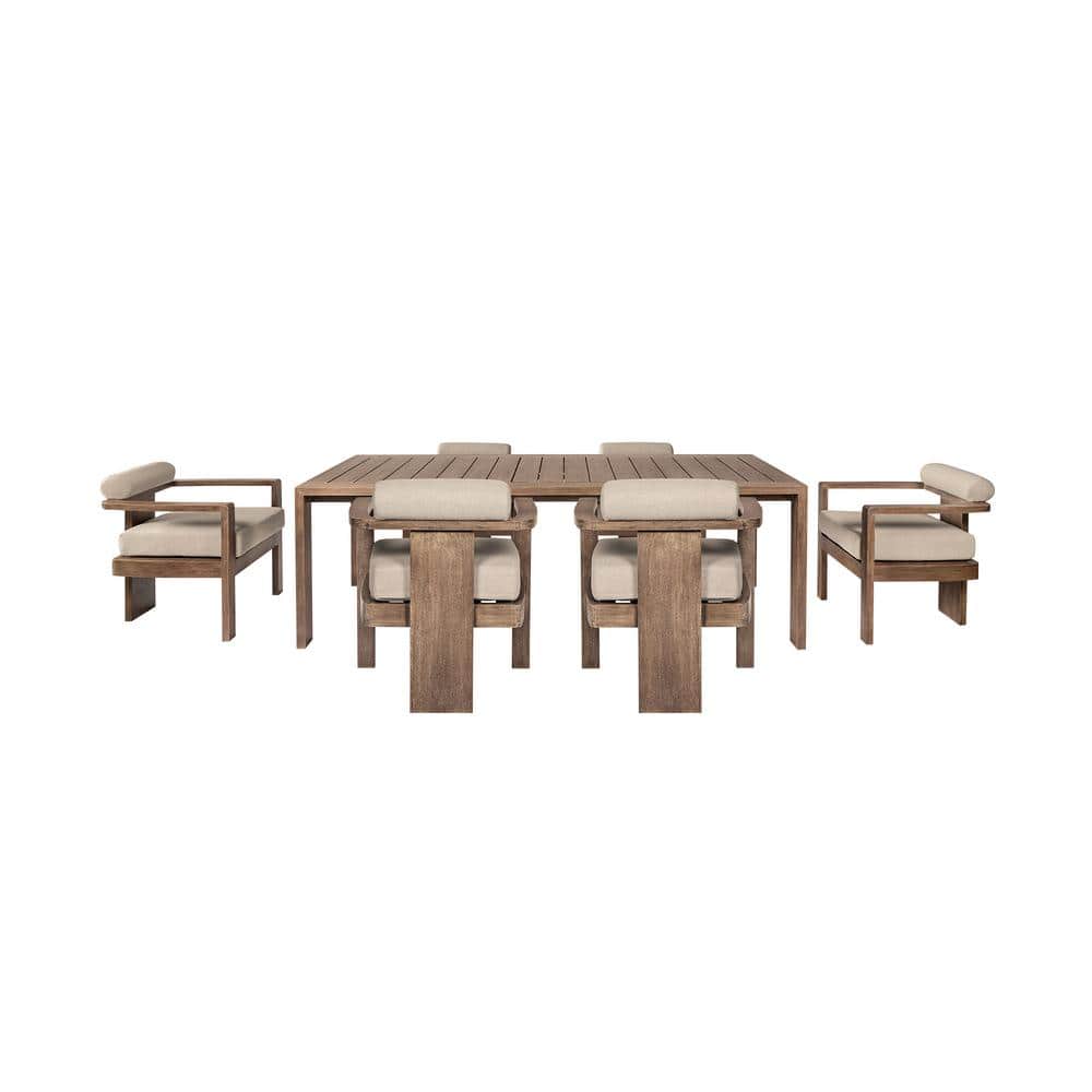Armen Living Relic Brown 7-Piece Eucalyptus Wood Outdoor Dining Set ...