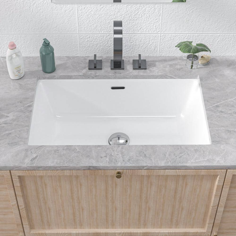 HOMLYLINK 27.75 in. Rectangular Undermount Bathroom Sink in White ...