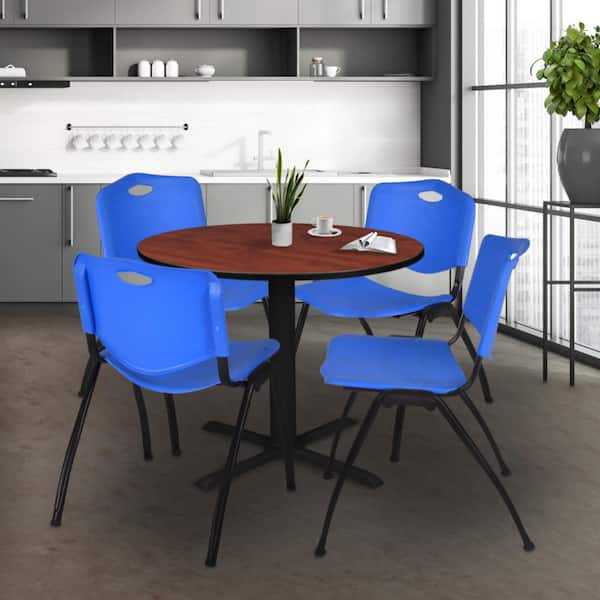Regency Cain 36 in. Cherry Round X-Base Breakroom Table Desk and 4 M ...