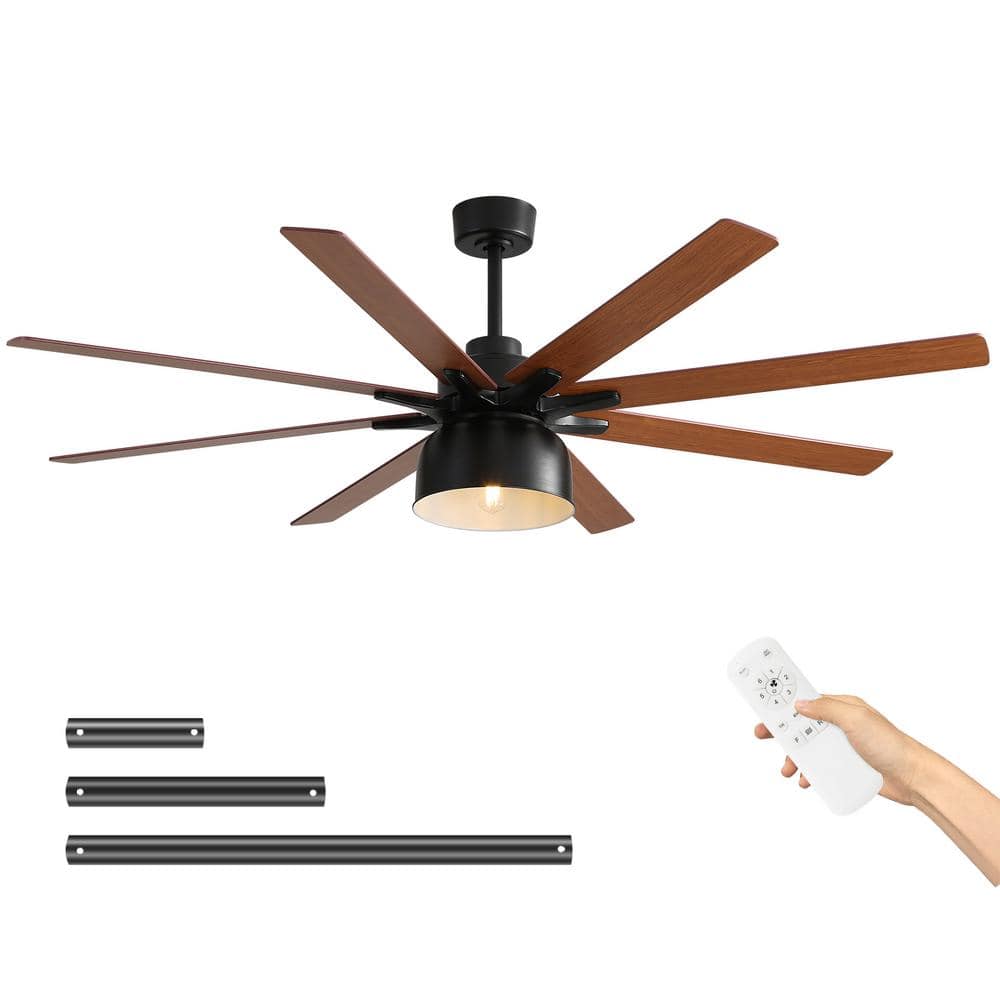 Sofucor 52 in. Indoor Black Ceiling Fan with 3-Color Dimmable LED Light ...