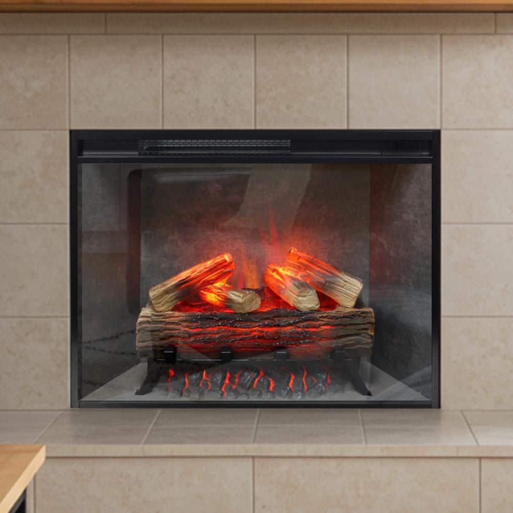 Modern Ember Uptown 28 in. Concrete Smart Electric Fireplace Insert Heater with Multi-Color ...
