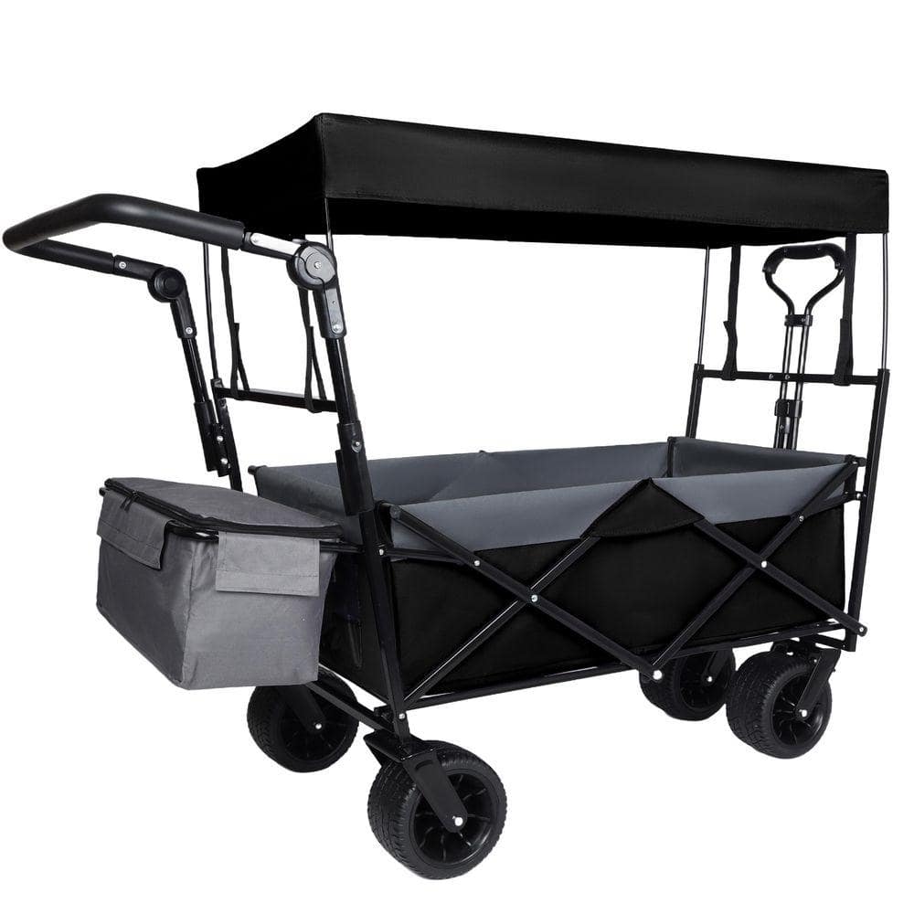 8 cu. ft. Black Collapsible Steel Garden Cart with Canopy and 7 in. All ...