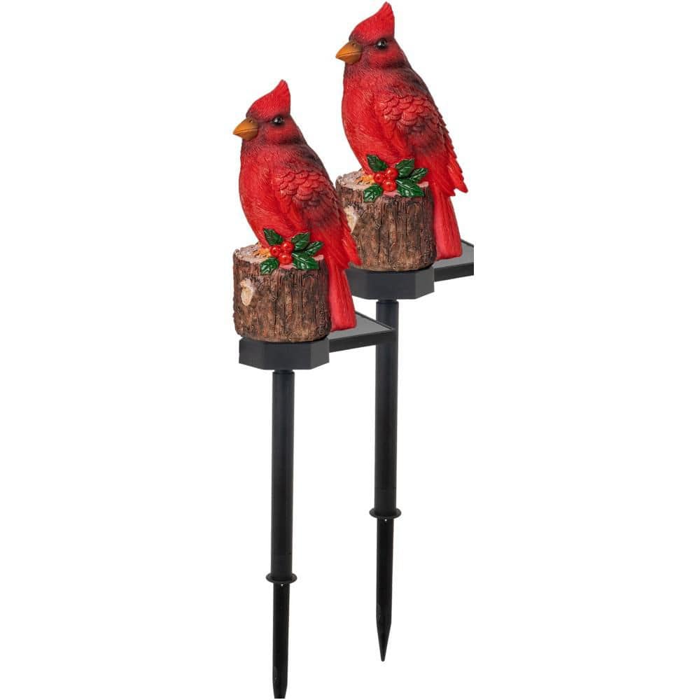 2-Pack 22.5 in. Cardinal Bird Solar Lights, Red Bird Solar Powered ...