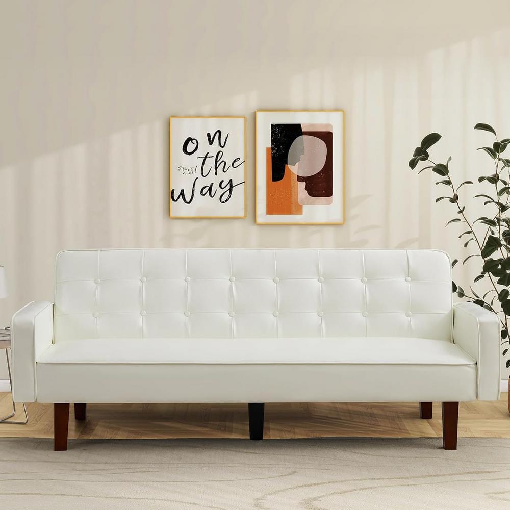 WONDER COMFORT Modern 38 in. White Twin Size Faux Leather Sofa Bed ...