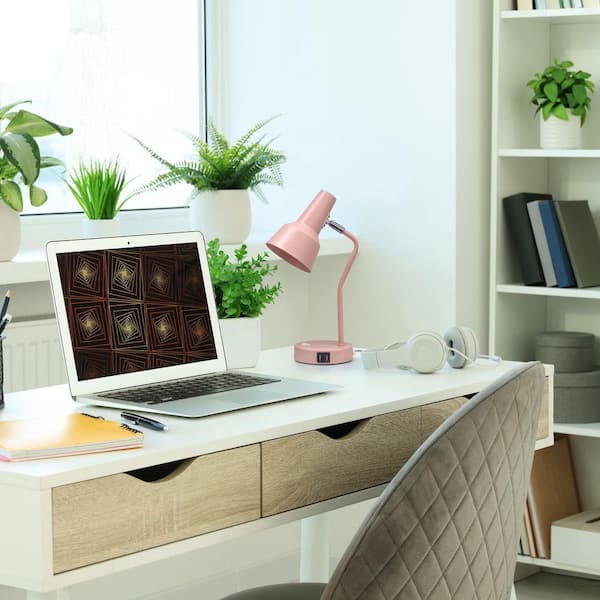 Simple Designs 15.2 Sleek Essentials Cone Shade Desk Lamp with USB ...