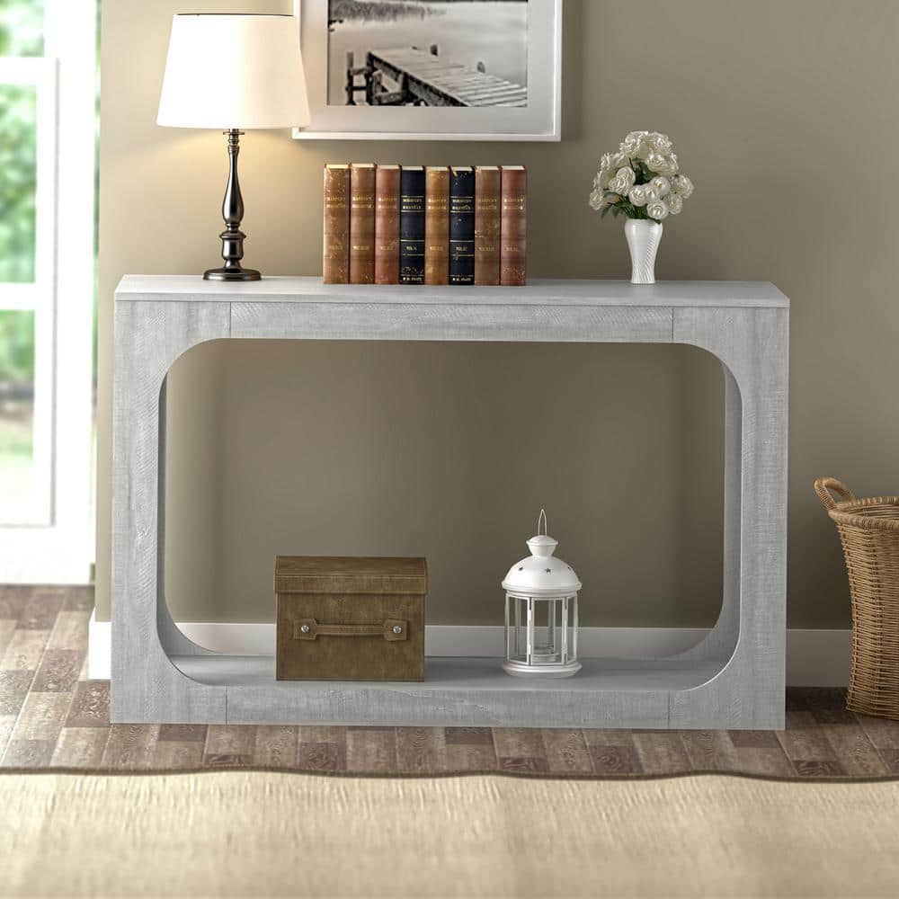 GALANO Doyle 47.0 in. Dusty Gray Oak Rectangular Engineer Wood Console ...