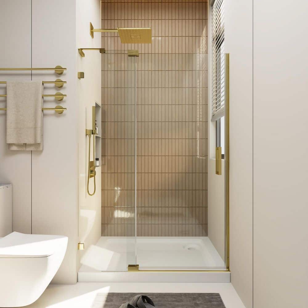 ES-DIY 44-48 in. W x 70 in. H Frameless Pivot Shower Door in Brushed ...