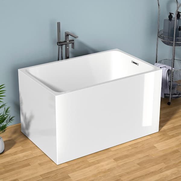 Aguamaph 43 in. x 27.5 in. Acrylic Freestanding Soaking Bathtub White with Seat, Chrome Overflow ...