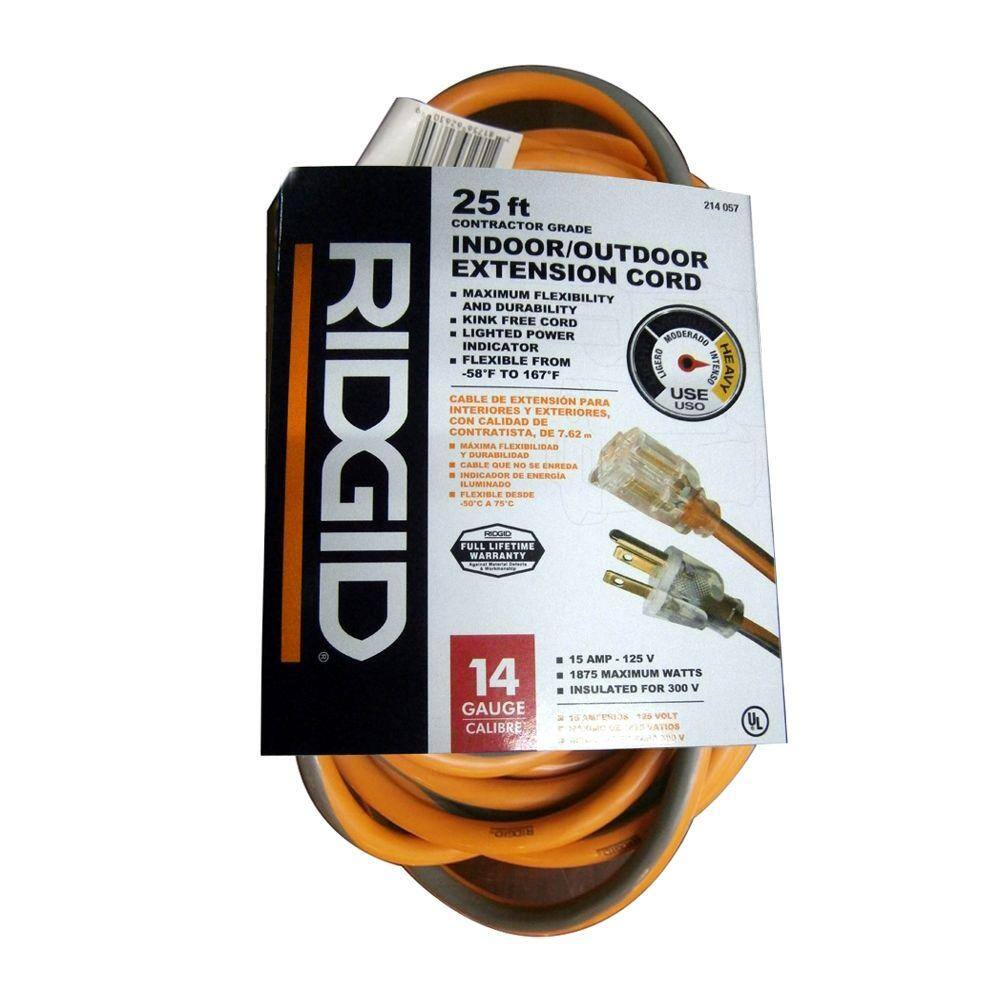 RIDGID 25 ft. 14/3 Extension Cord HW14325ROG - The Home Depot