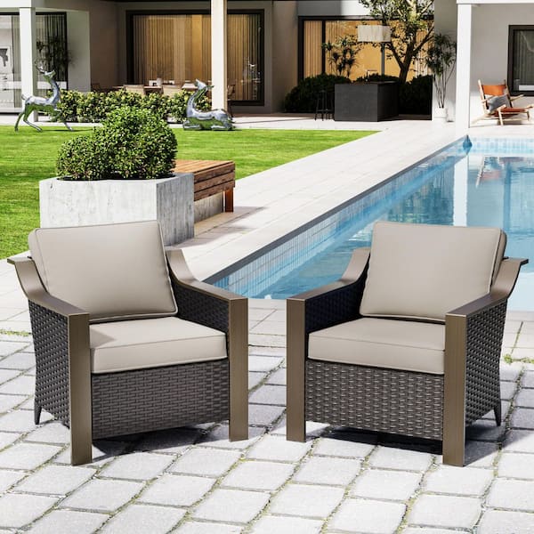 JOYSIDE 2-Piece Wicker Outdoor Lounge Chair with Gracefully Sloped ...