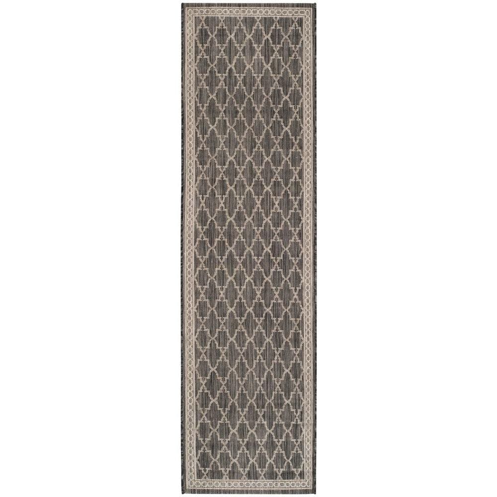 SAFAVIEH Courtyard Black/Beige 2 ft. x 8 ft. Border Indoor/Outdoor ...