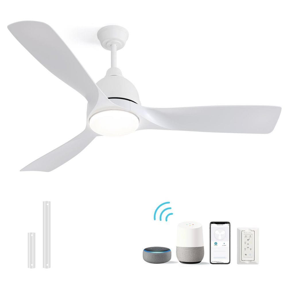 Sofucor 54 in. Indoor/Outdoor Smart White Ceiling Fan with LED light ...
