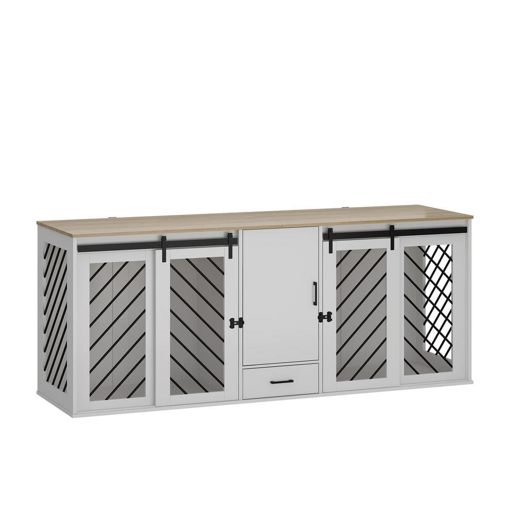 FUFU&GAGA Large Dog Kennels Furniture with Storage Cabinet for 2-Medium Dogs 81.5 in. Modern Dog ...