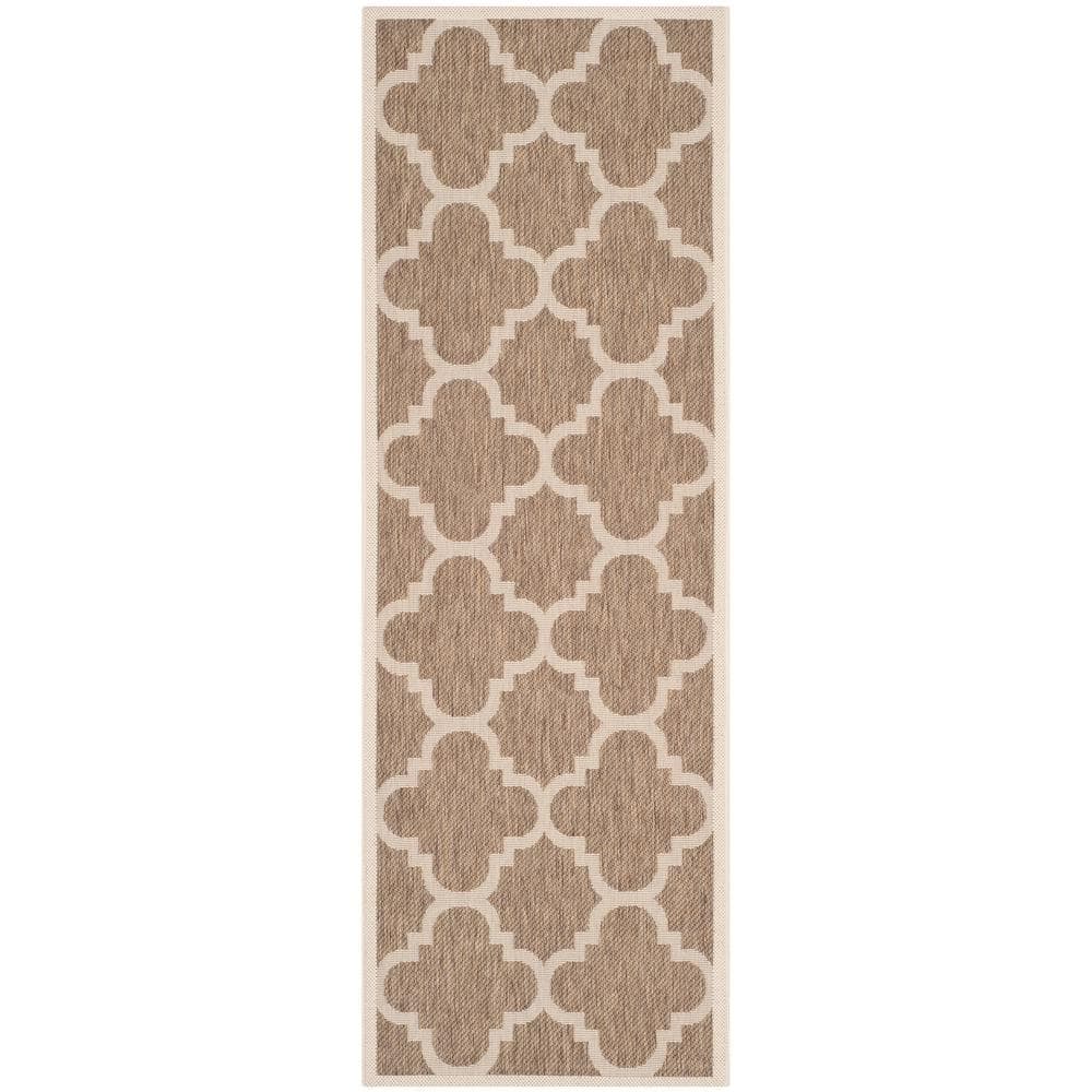 SAFAVIEH Courtyard Brown 2 ft. x 7 ft. Geometric Indoor/Outdoor Patio ...