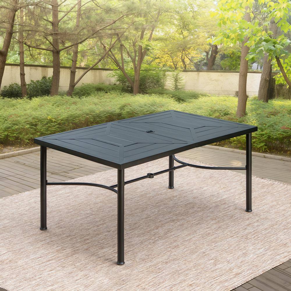 PHI VILLA 64 in. x 39 in. Black Rectangular Metal Outdoor Dining Table ...