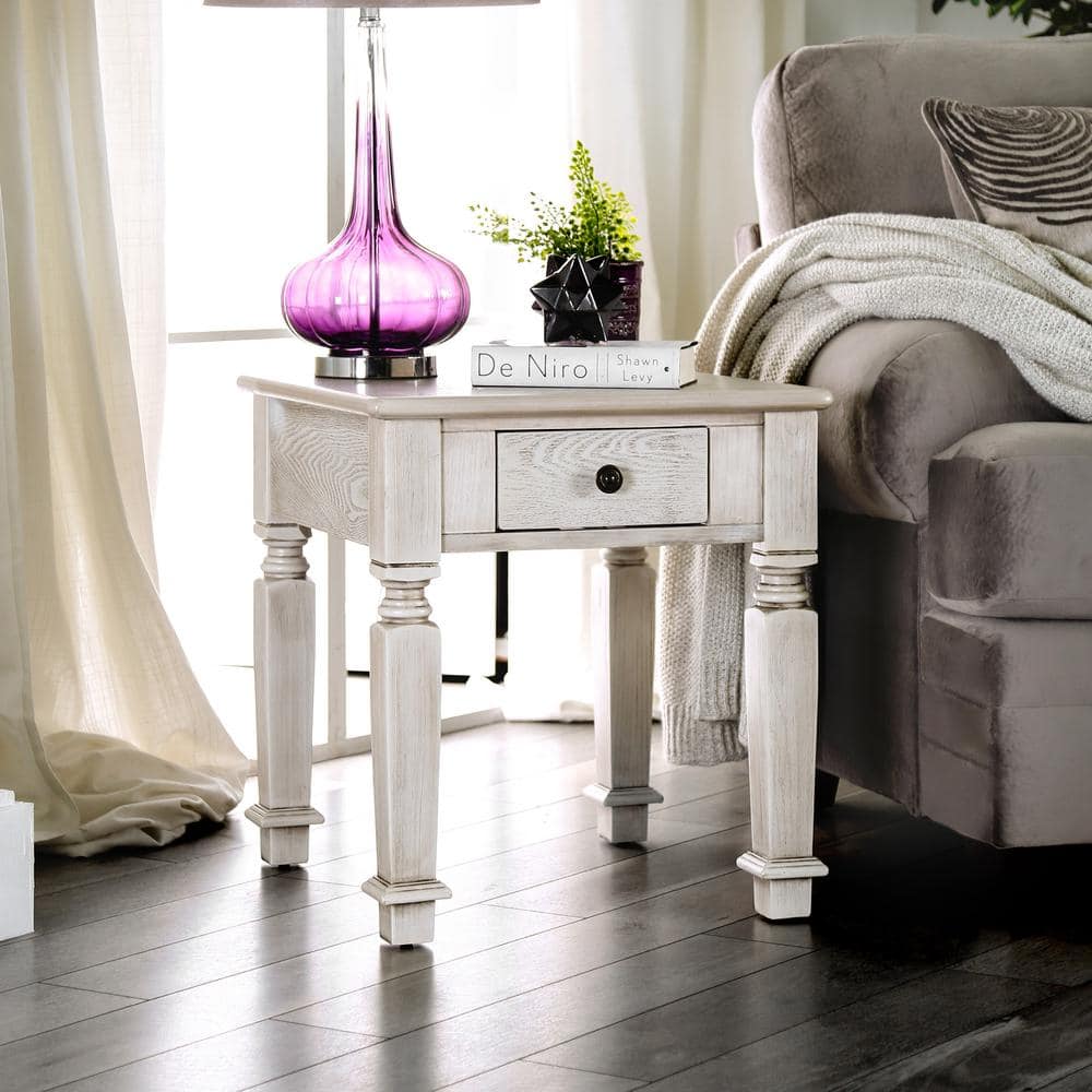 Furniture of America Mowgli 24 in. Antique White Rectangle MDF End ...