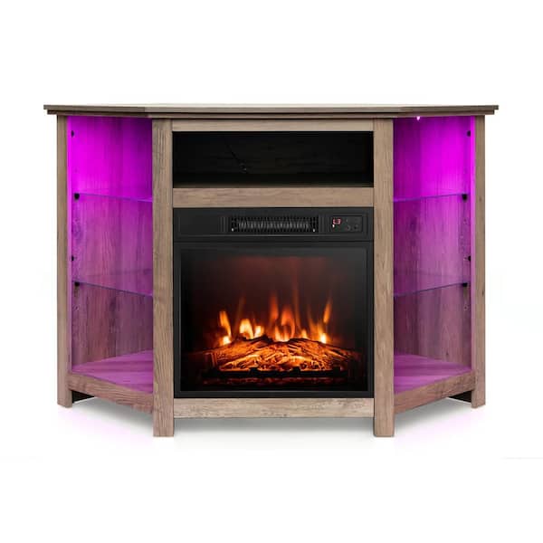 HONEY JOY Corner TV Stand w/ Fireplace Insert and LED Lights, Electric ...