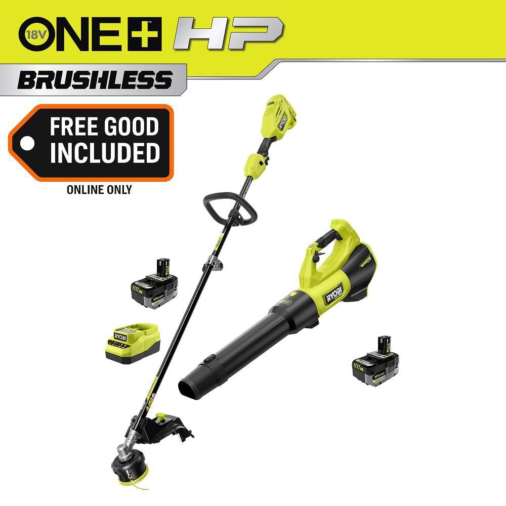 RYOBI ONE+ HP 18V Brushless Cordless 15" String Trimmer & 130 MPH 510 ...