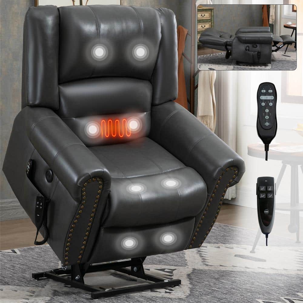 Boyel Living Gray Faux Leather Power Lift Recliner Chair Dual Motor ...