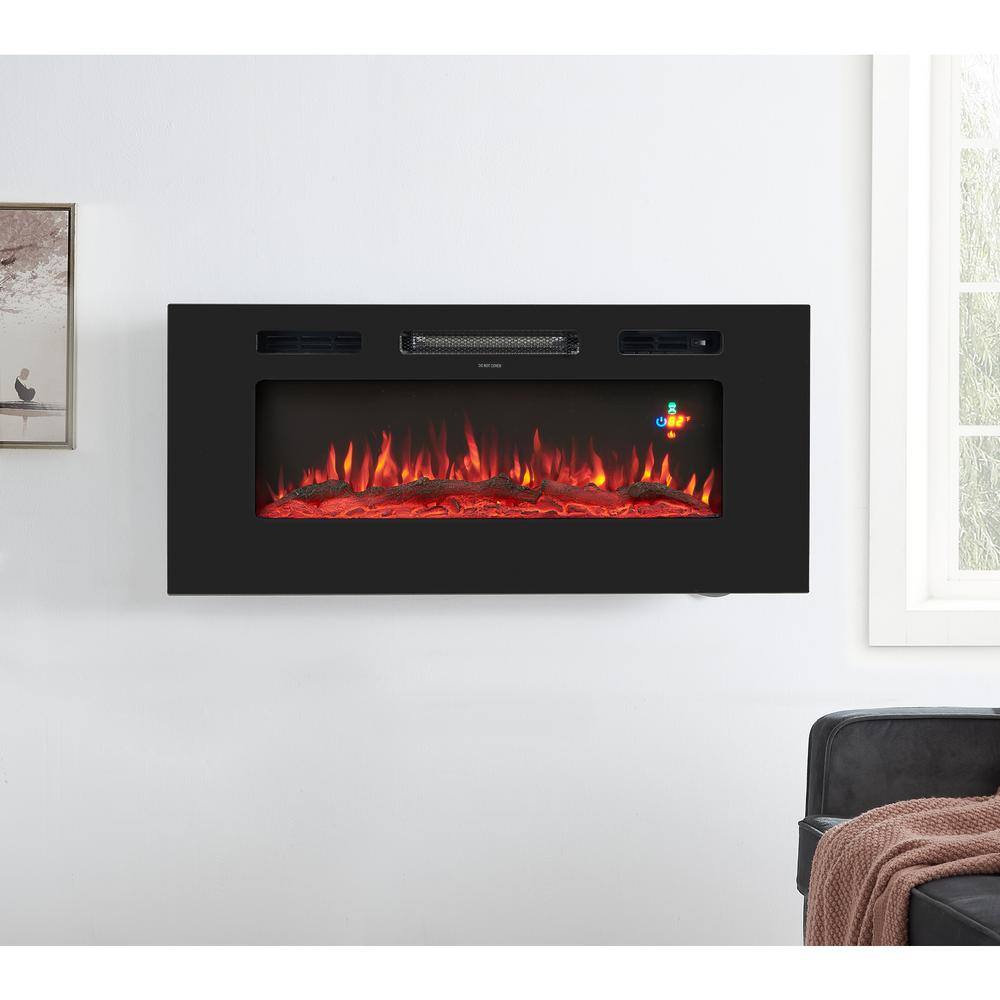HOMESTOCK 50" Black Wall Mounted Electric Fireplace with 3 Colors ...