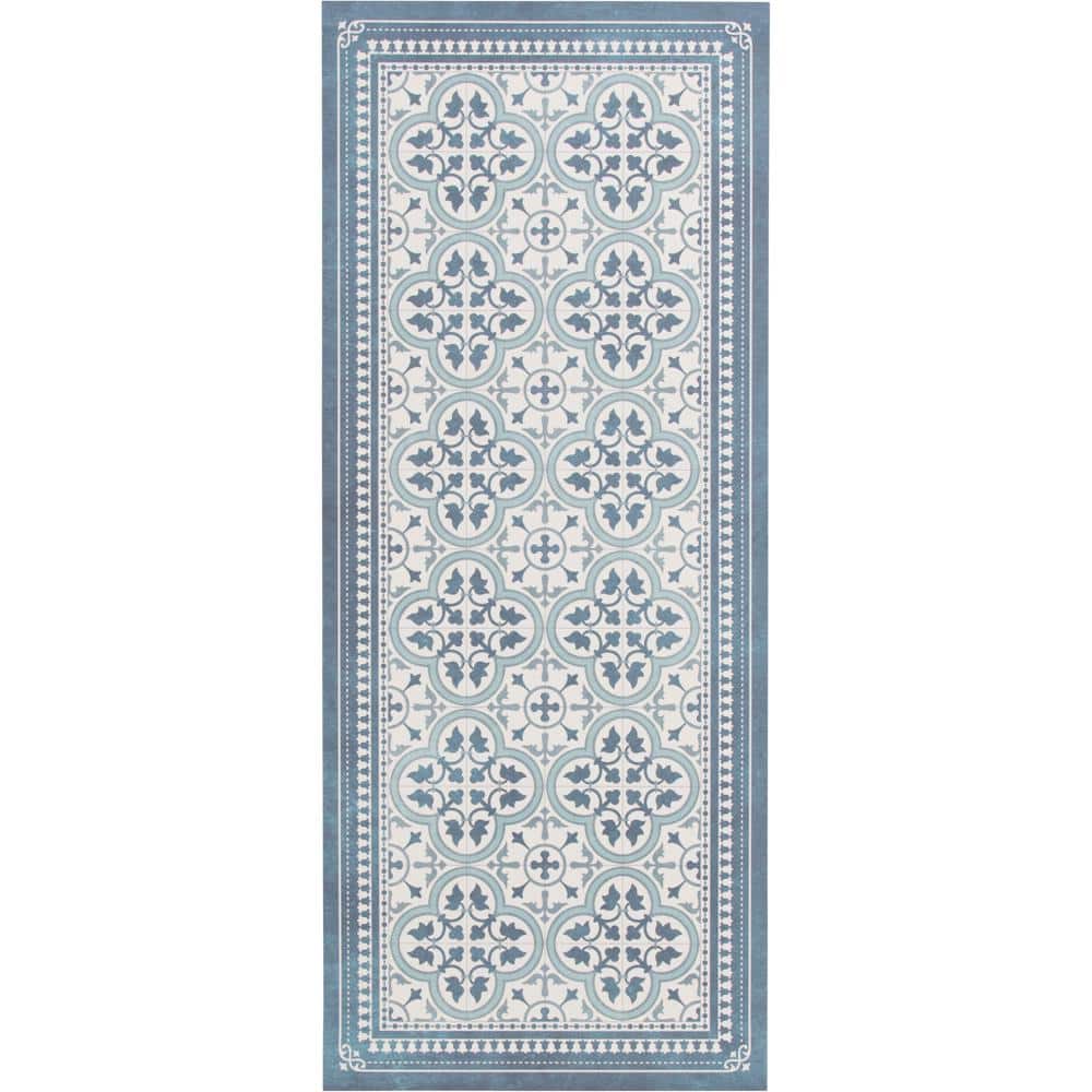 StyleWell Ivory/Teal 2 ft. X 5 ft. Mediterranean Tile Vinyl Runner Rug 8218.36.11HD - The Home Depot