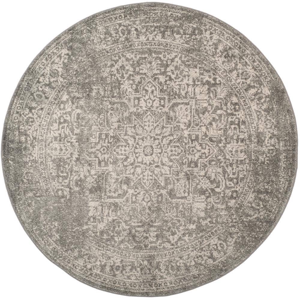 SAFAVIEH Evoke 6 ft. x 8 ft. Silver/Ivory Distressed Border Medallion ...