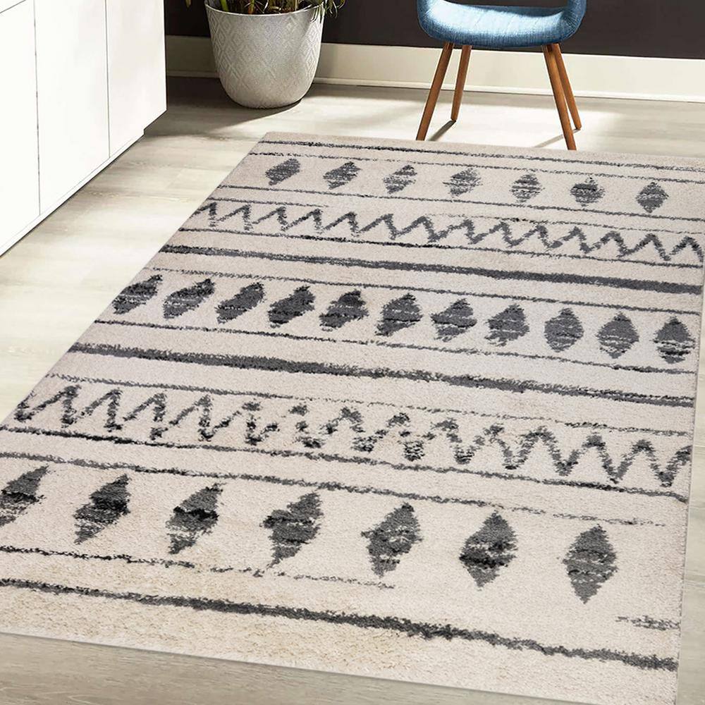 Amer Rugs Aspen 3 ft. X 10 ft. Cream/Black Geometric Area Rug ASP32210 ...