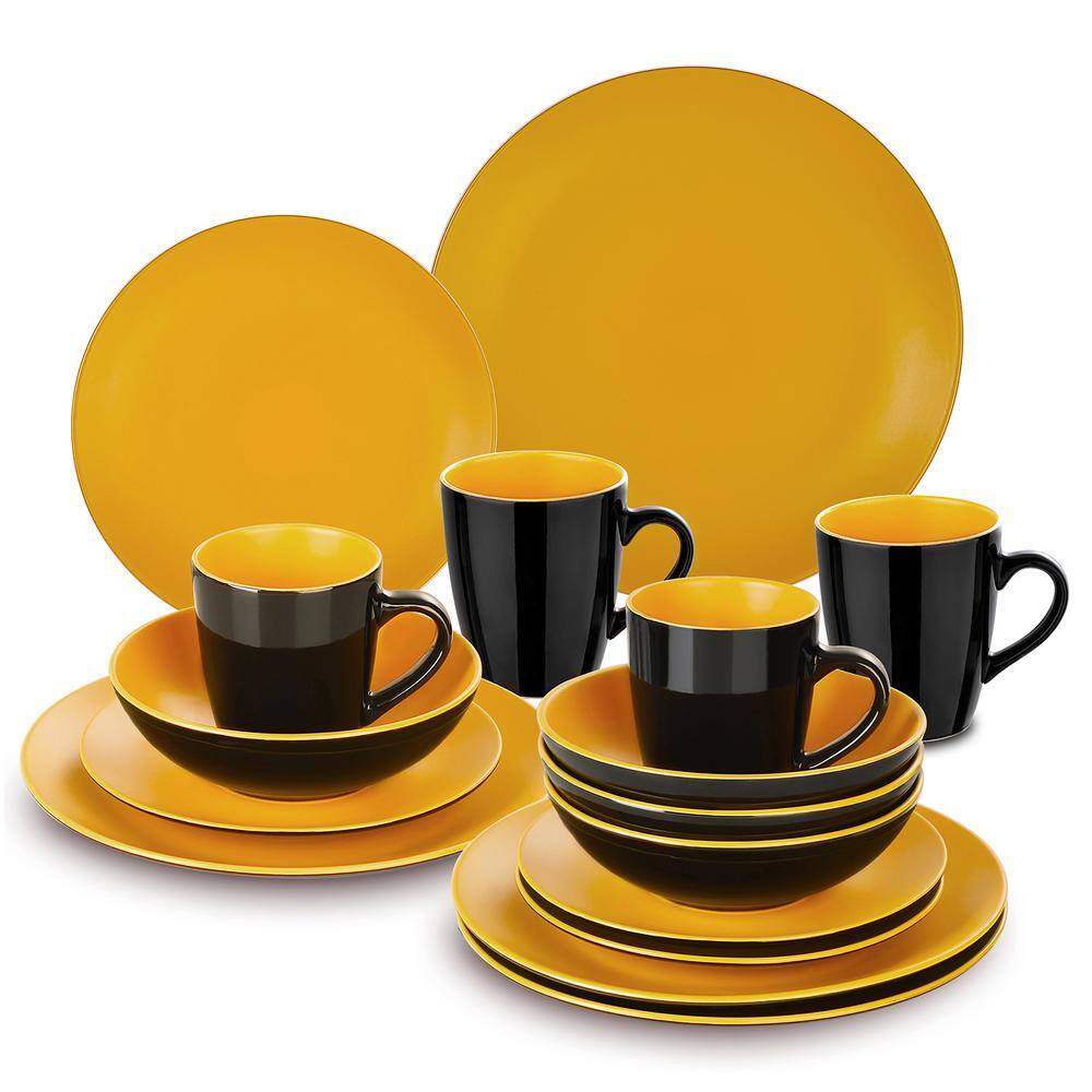 Allegro 16-Pieces Yellow Matte Stoneware Dinnerware Set (Service for 4 ...