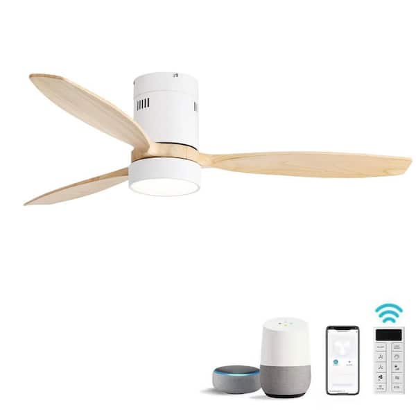 CACI Mall 52 in. Indoor Smart Solid Wood Flush Mount Standard White ...