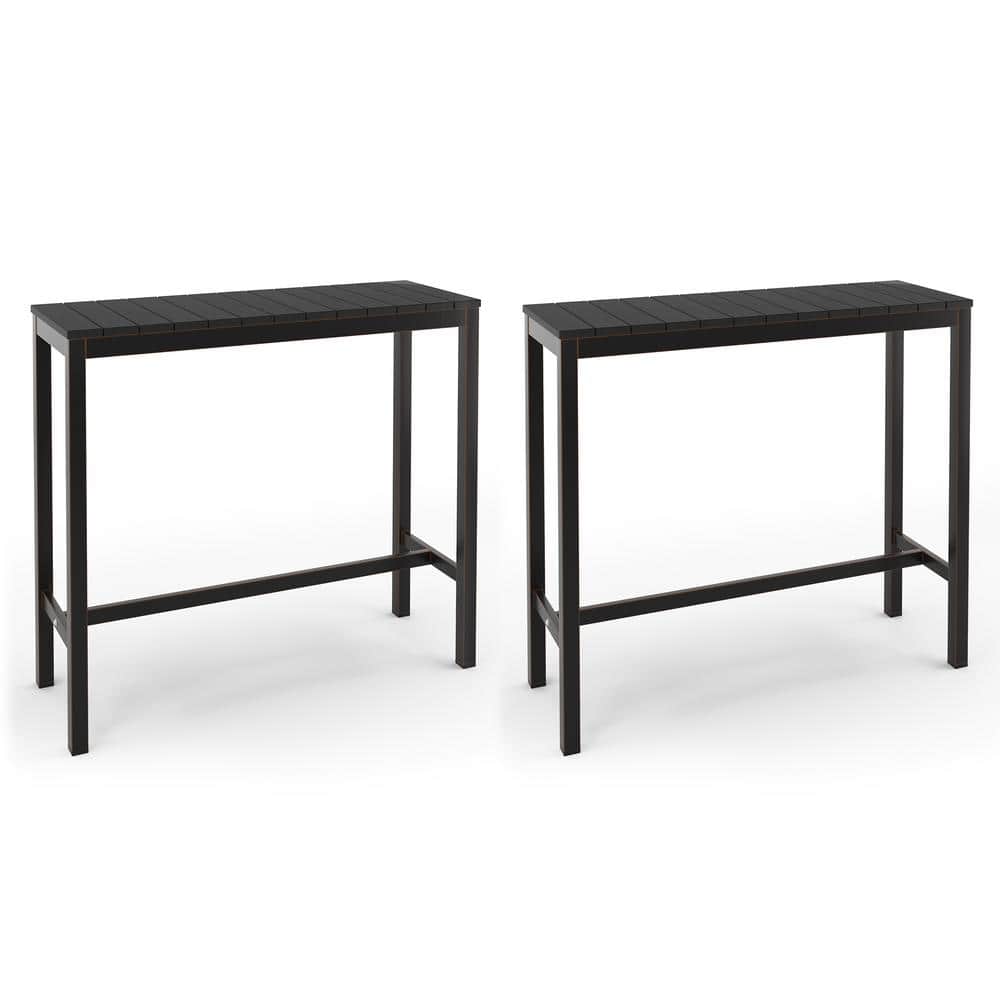 LUE BONA Humphrey 45 in. Black Plastic HDPS Outdoor Bar Table Patio ...